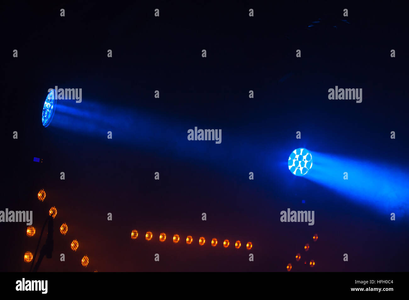 Blue LED spot lights, stage illumination equipment Stock Photo - Alamy