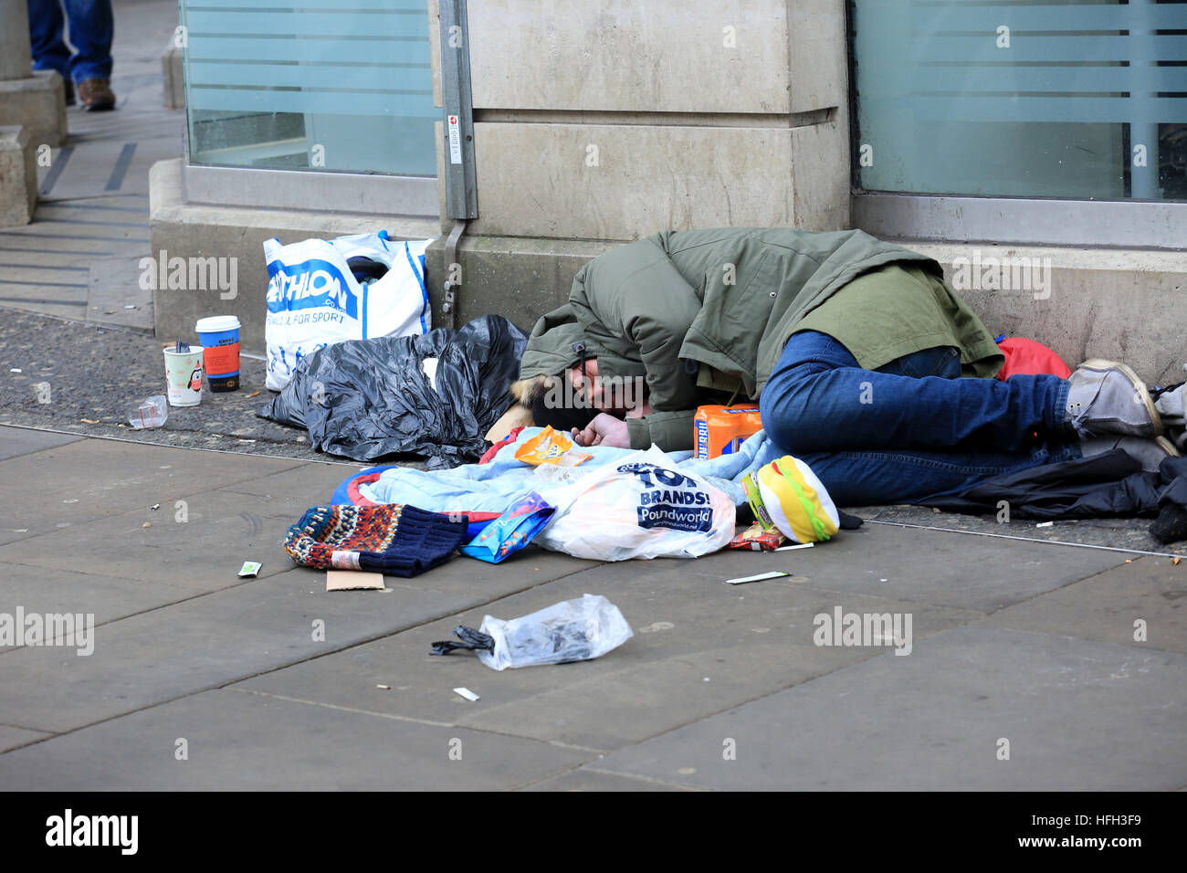 Manchester, UK. 31st Dec, 2016. A homeless person sleeping on the ...