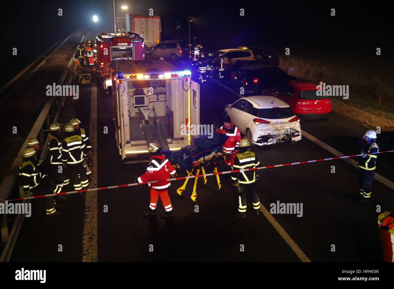 Autobahn 7 (A7) near Bad Grönebach, Germany. 1st January, 2017. Rescue ...