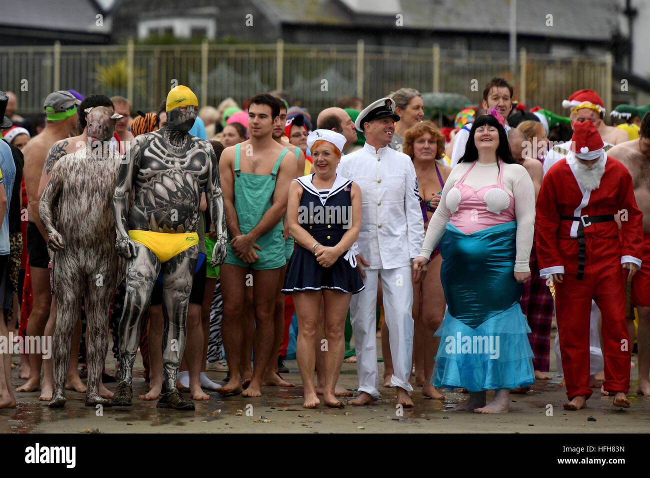 New Year's Day swim. "Lyme Lunge", "Lyme Regis", Dorset, UK Stock Photo ...