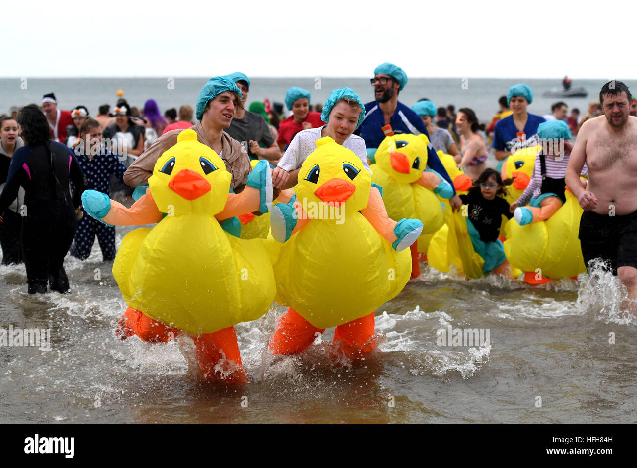 New Year's Day swim. "Lyme Lunge", "Lyme Regis", Dorset, UK Stock Photo ...