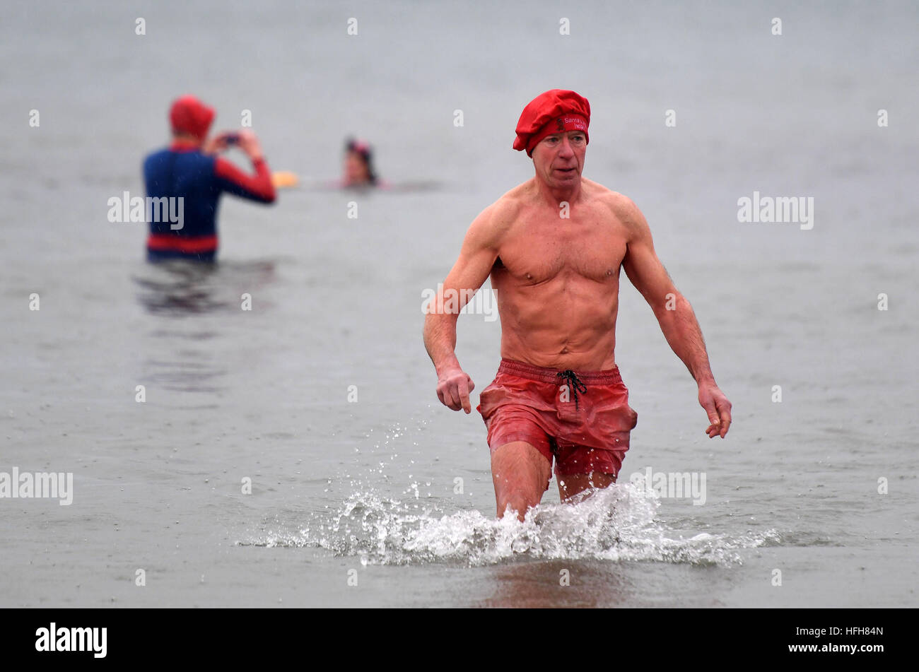 New Year's Day swim. "Lyme Lunge", "Lyme Regis", Dorset, UK Stock Photo ...