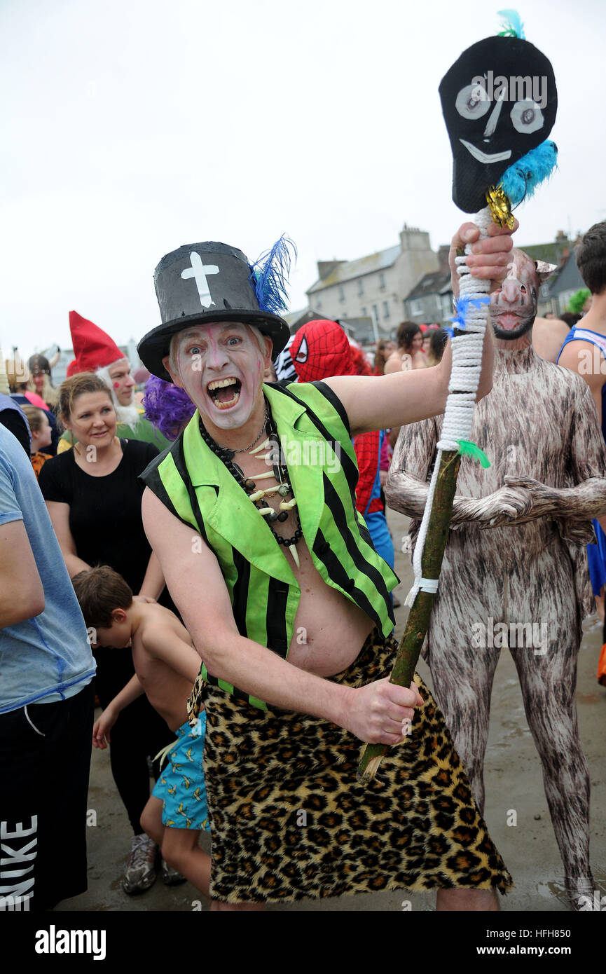 New Year's Day swim. "Lyme Lunge", "Lyme Regis", Dorset, UK Stock Photo ...