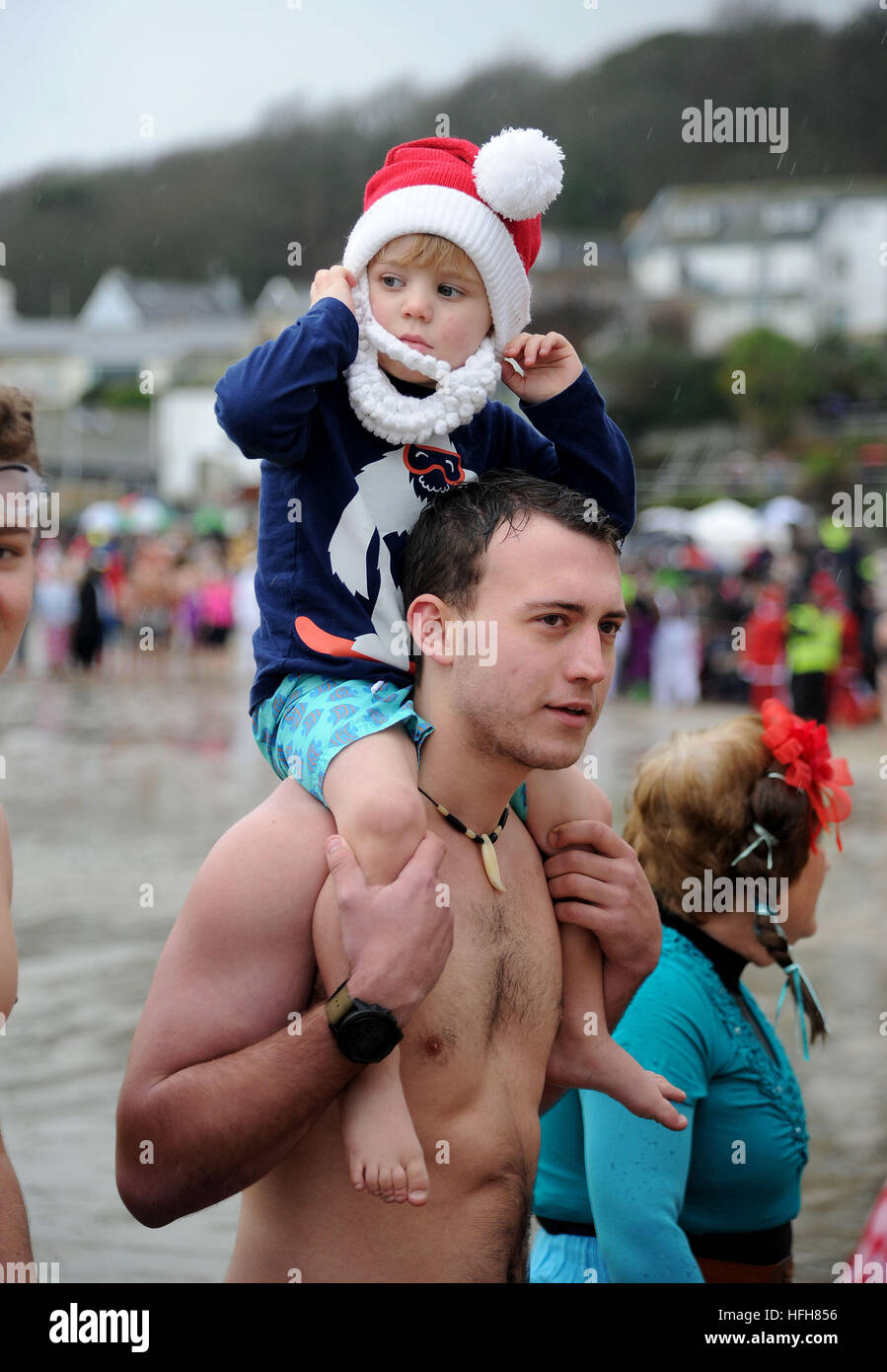 New Year's Day swim. "Lyme Lunge", "Lyme Regis", Dorset, UK Stock Photo ...