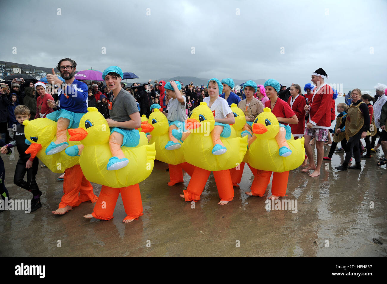 New Year's Day swim. "Lyme Lunge", "Lyme Regis", Dorset, UK Stock Photo ...