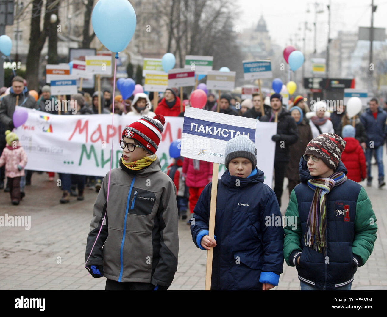 Kiev, Ukraine. 1st Jan, 2017. Ukrainians Ñ arry posters with the names ...