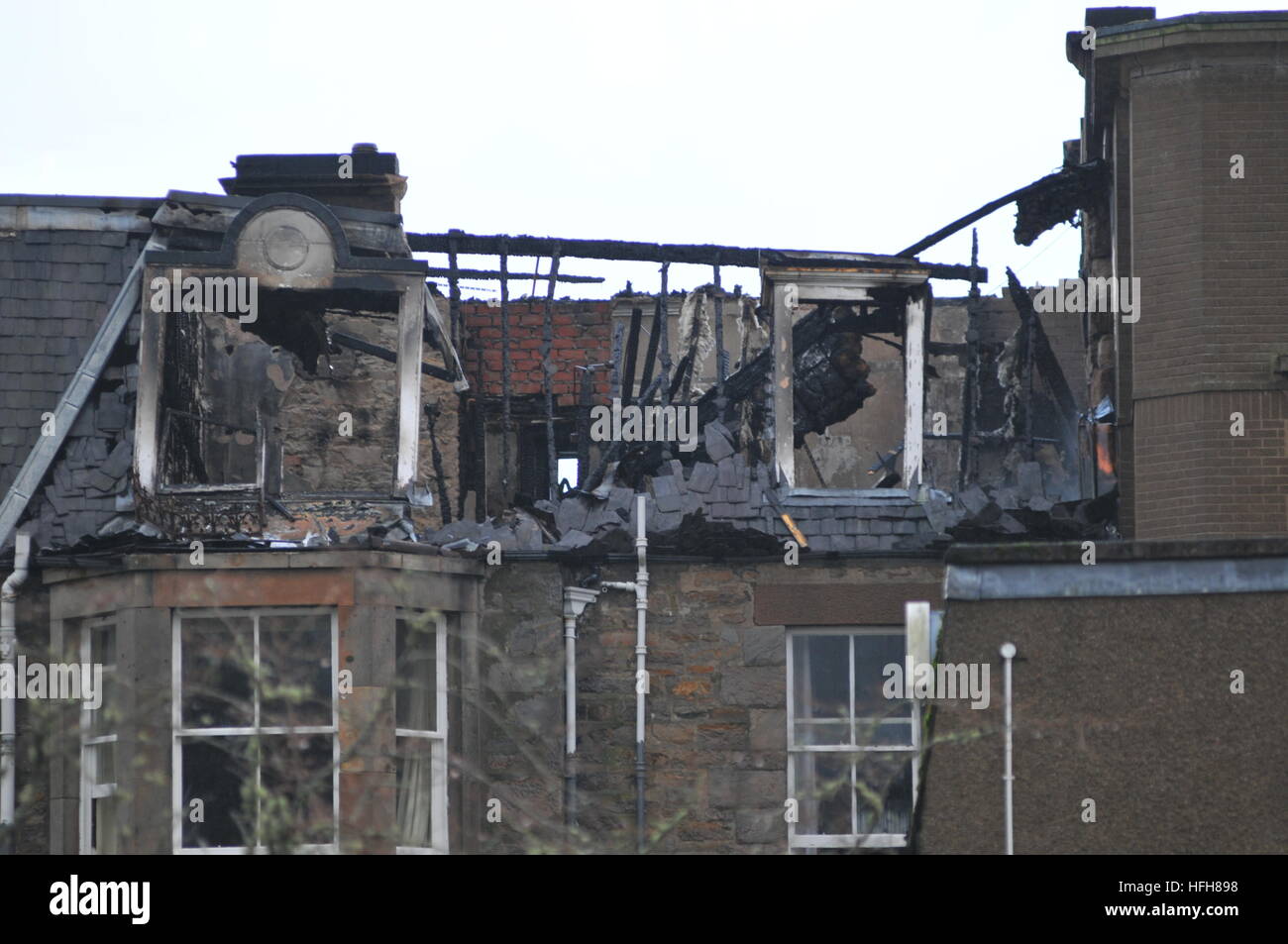 Dunkeld, Perthshire, Scotland, UK. 1st January 2017. Fire crews clean ...