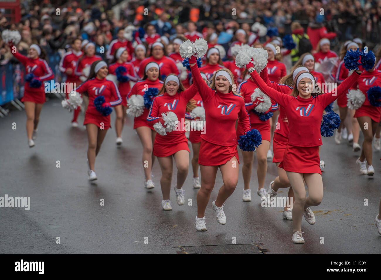London, UK. 1st Jan, 2017. The New Years day parade passes through ...