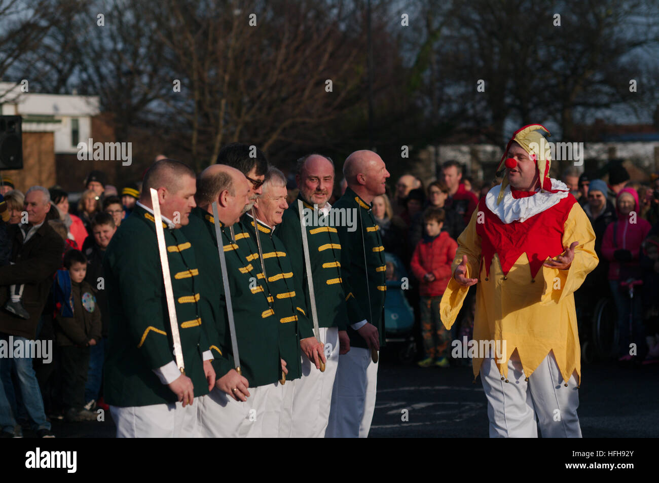Monkseaton, England, 1 January 2017. The clown inspects the dancers at ...