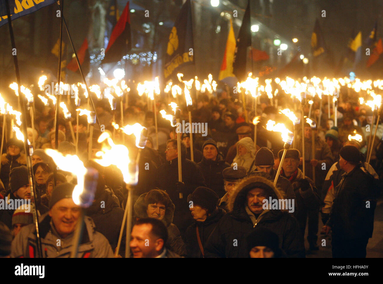 Kiev, Ukraine. 1st Jan, 2017. Ukrainian nationalists hold torches as ...