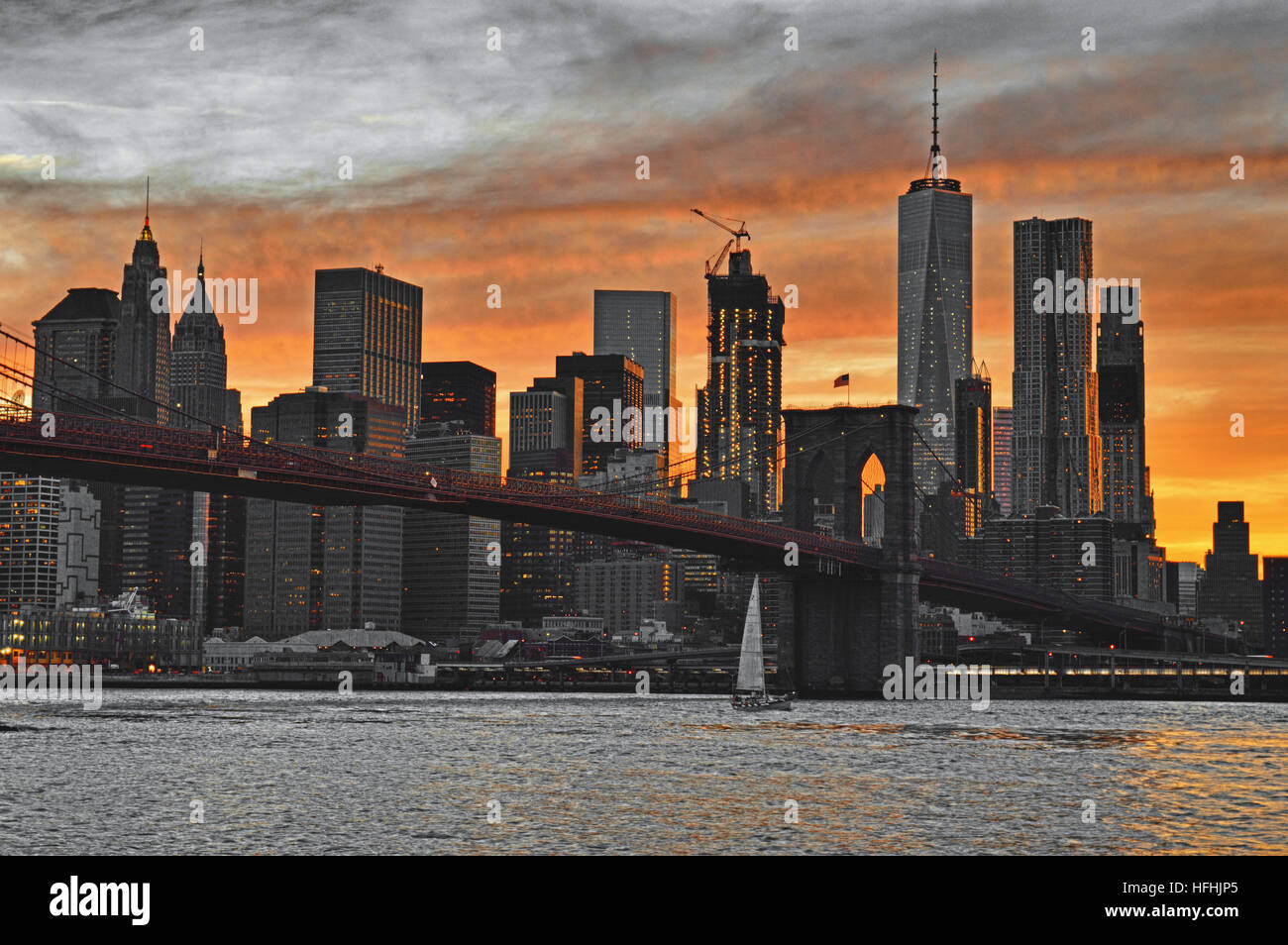 Manhattan skyline at sunset Stock Photo - Alamy