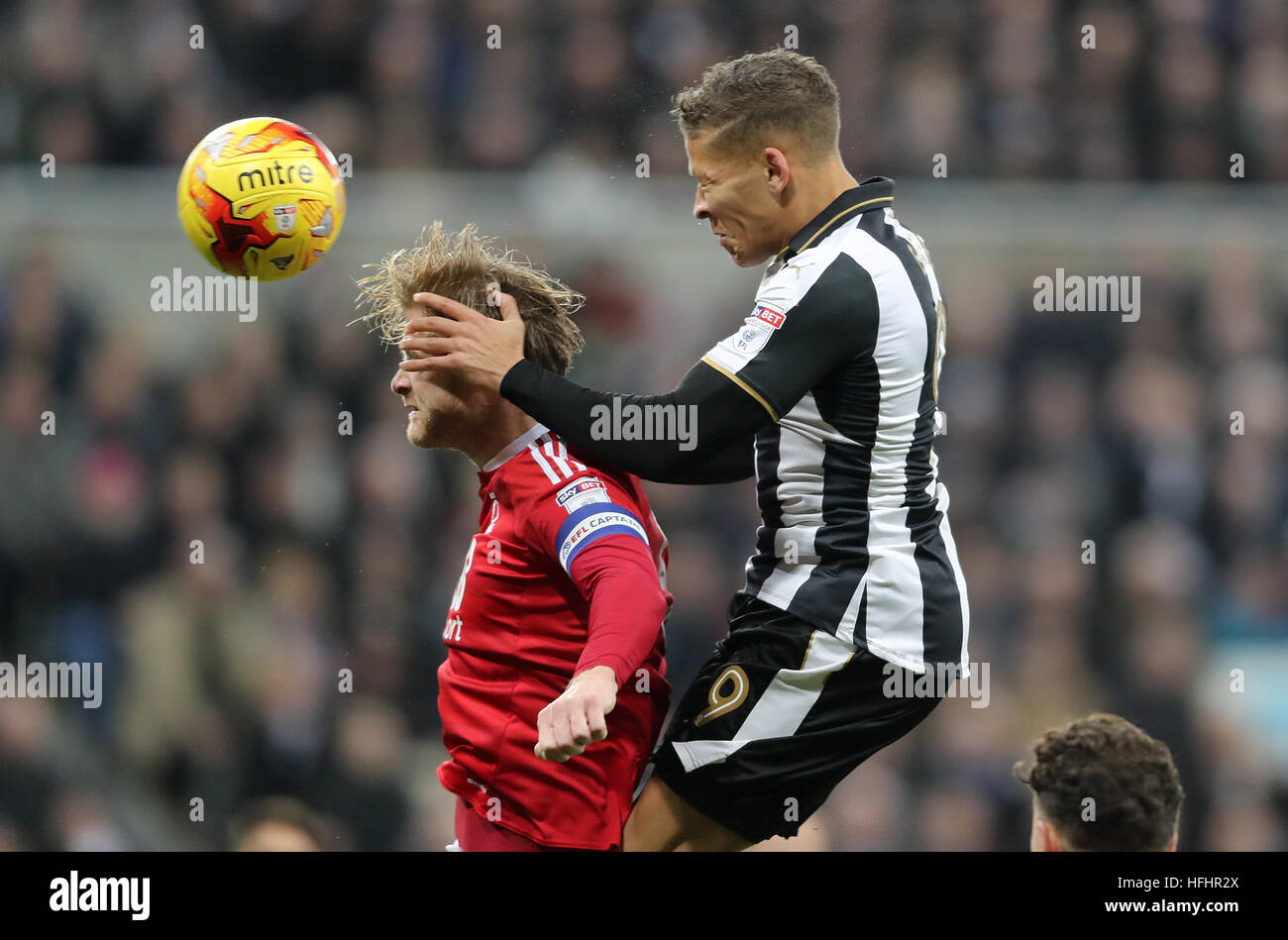 Nottingham Forest's Matthew Mills (left) and Newcastle United's Dwight ...
