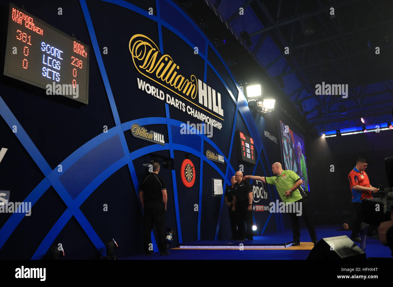 Michael van Gerwen throws during his match against Daryl Gurney during ...