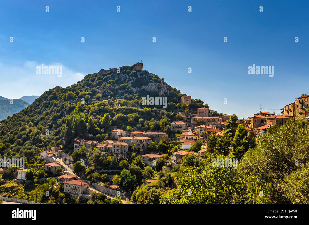 The famous Karytaina village with the historical castle centered at the ...