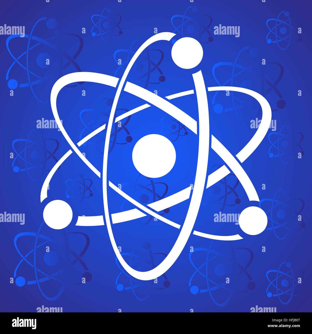 White vector atom icon on blue stylized background Stock Vector Image ...