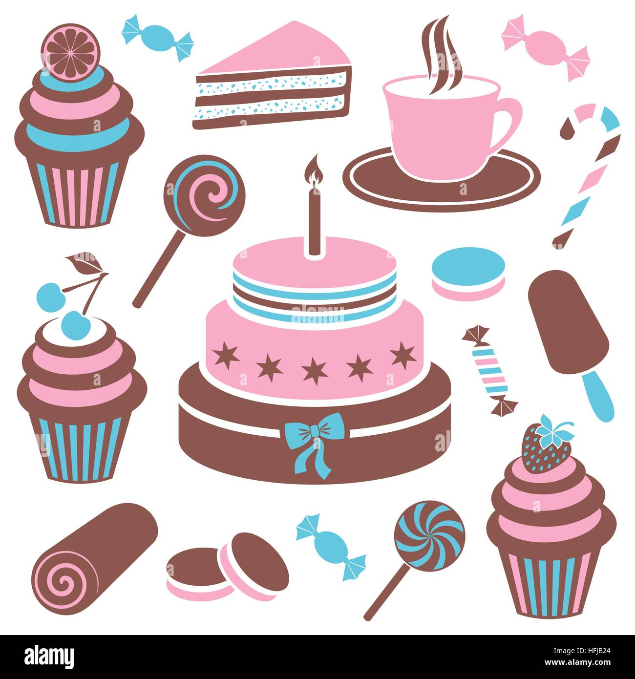 Colorful desserts and sweets icon vector silhouette collection Stock ...