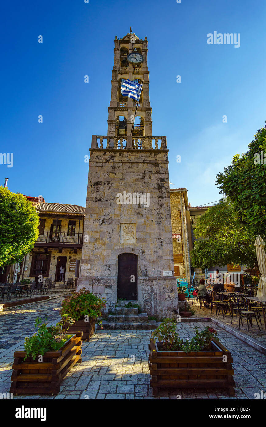 The picturesque mountain village of Stemnitsa with the old traditional ...