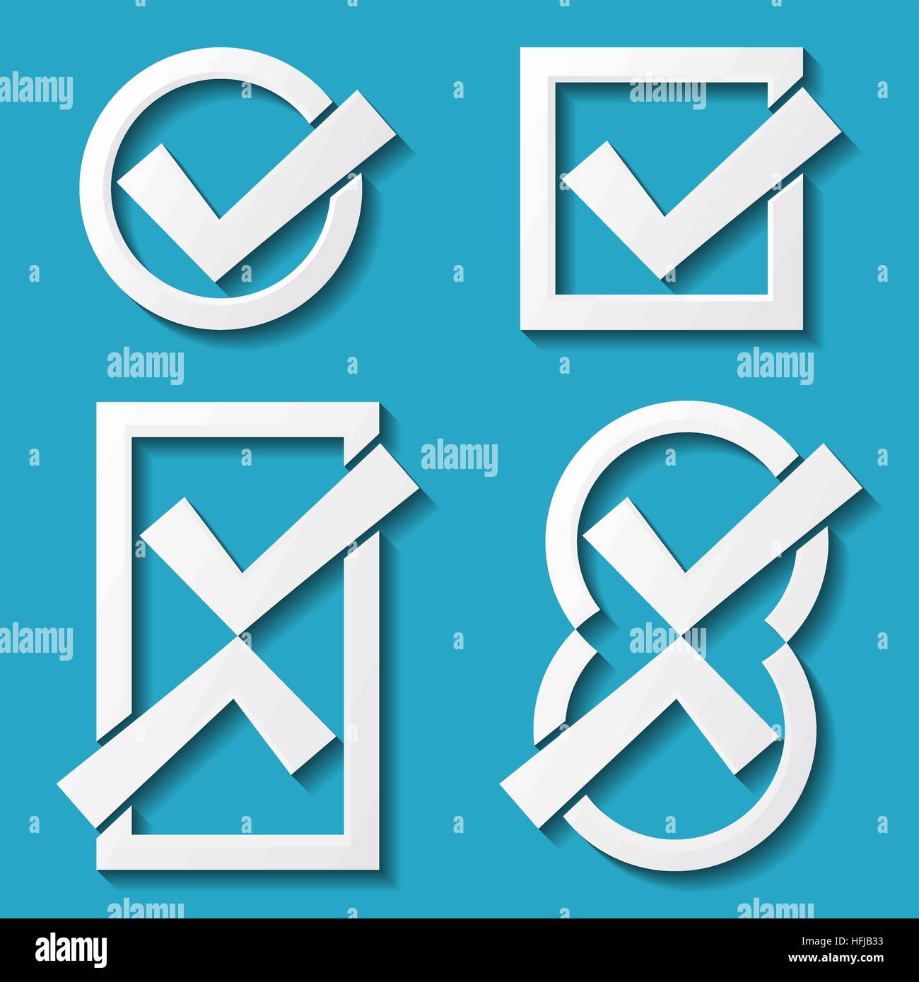 White tick icons with shadows on blue background Stock Vector Image ...
