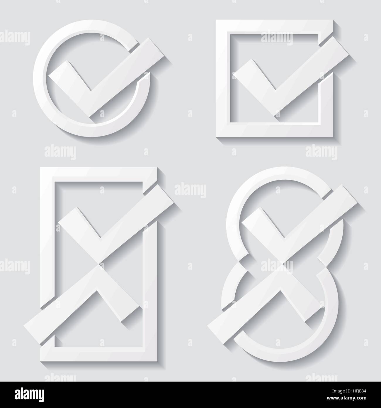 White tick icons with shadows on grey background Stock Vector Image ...