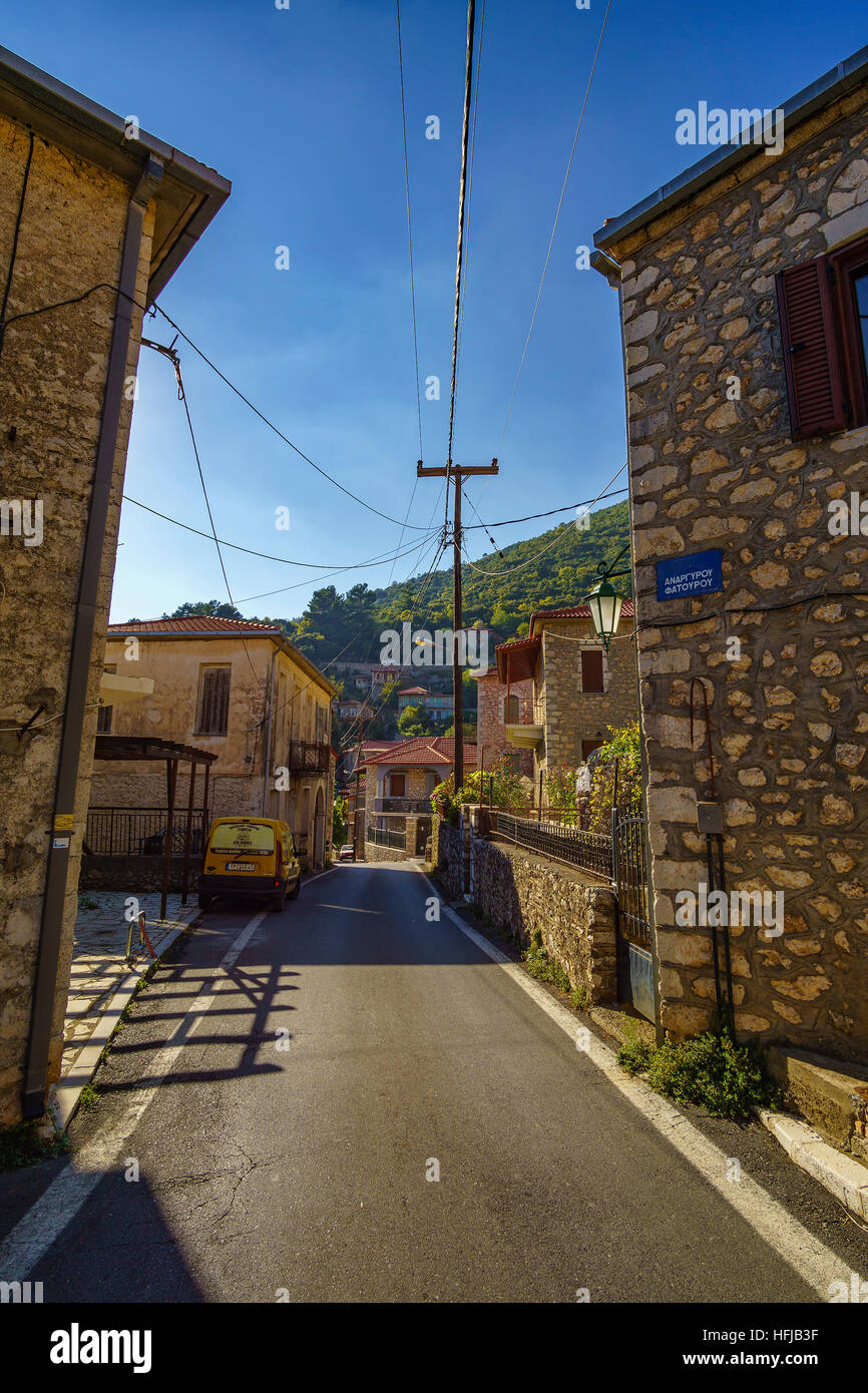 The main street of the famous Stemnitsa village located in Arcadia ...