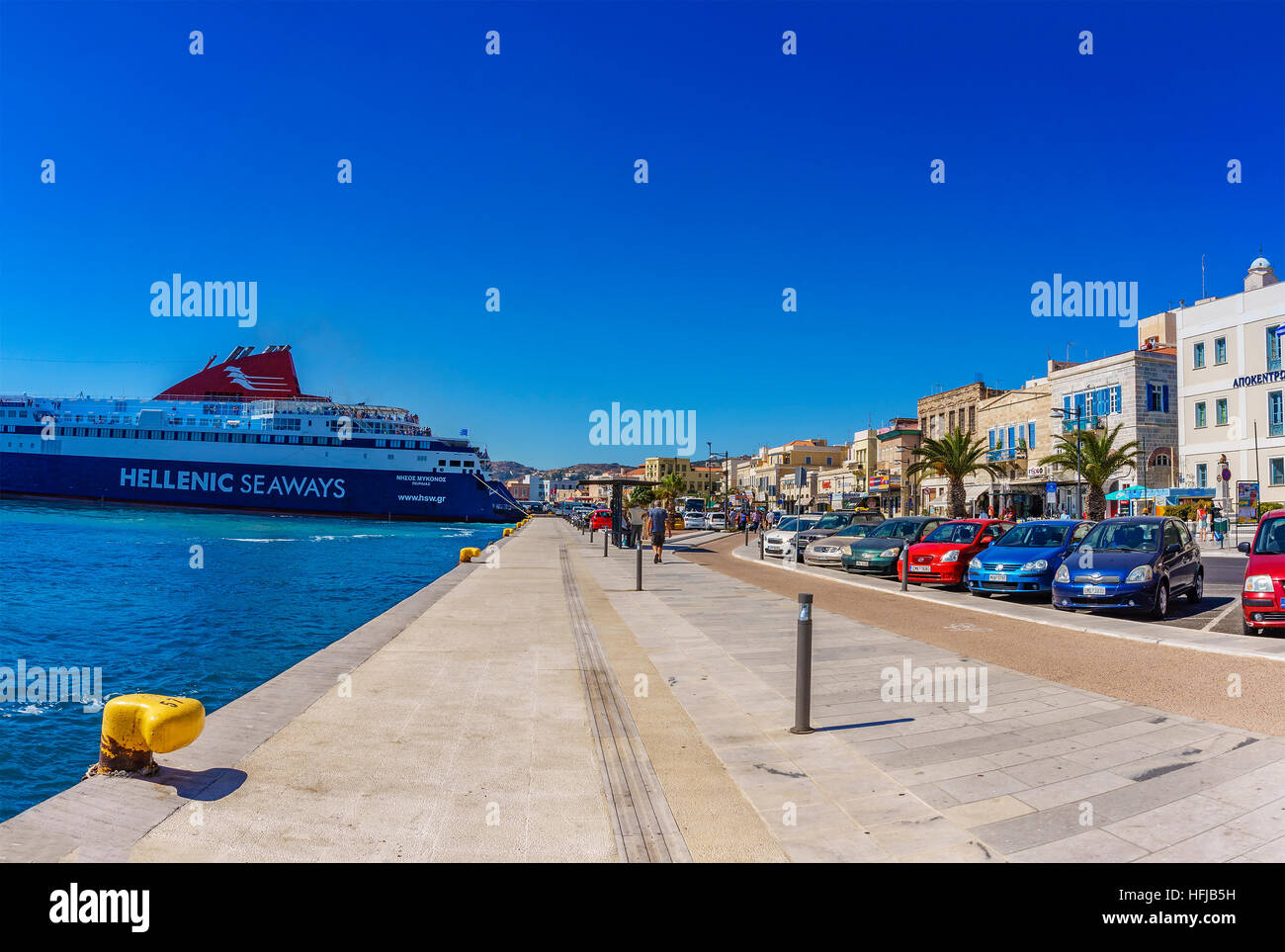 Panoramic view of the port of syros and Ermoupolis town. Syros island ...