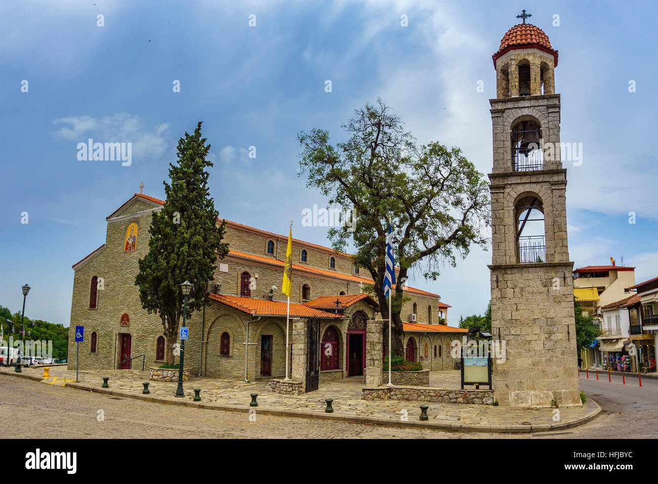 Litohoro village, beneath the Mount Olympus. Pieria, Greece Stock Photo ...