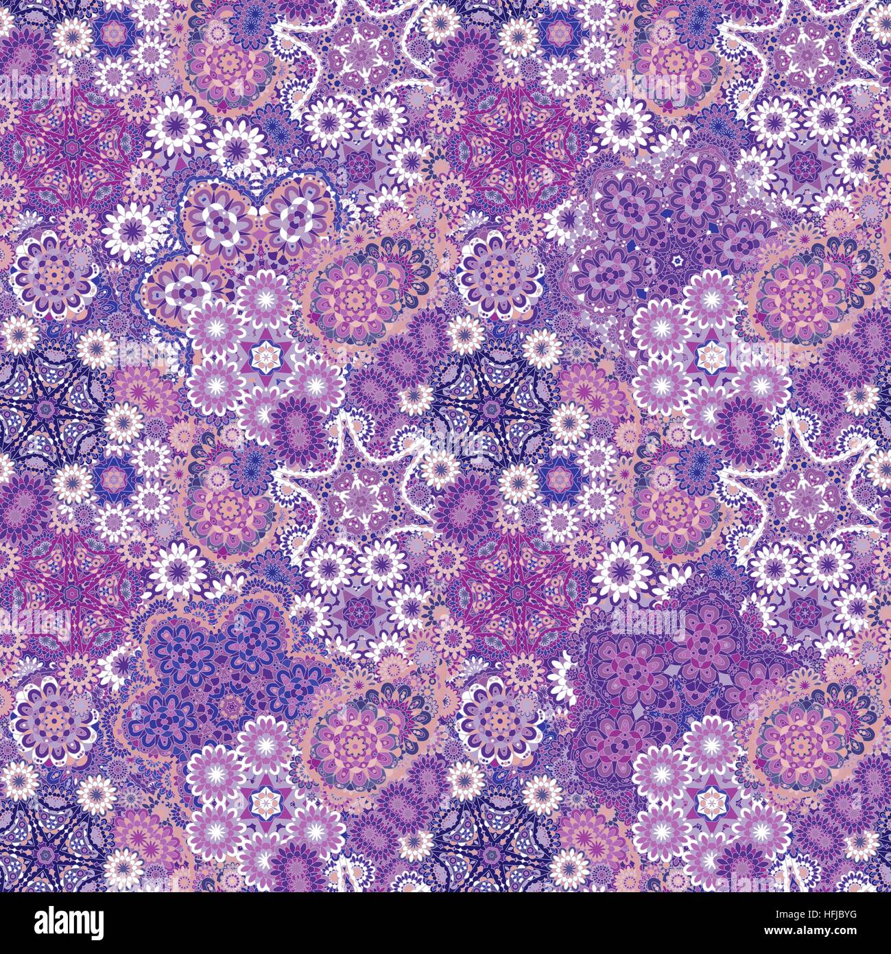 Seamless asian ethnic floral retro doodle violet lilac blue background ...