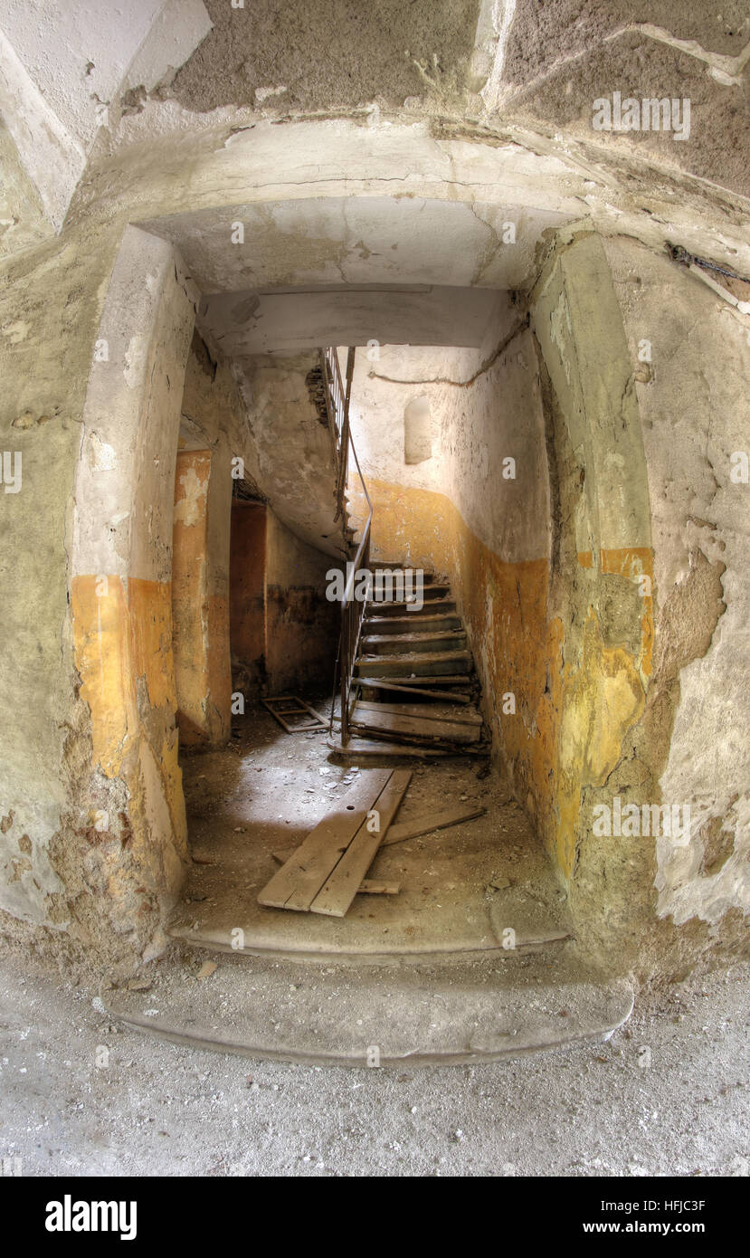 Ruins of building in dilapidated condition - staircase Stock Photo - Alamy
