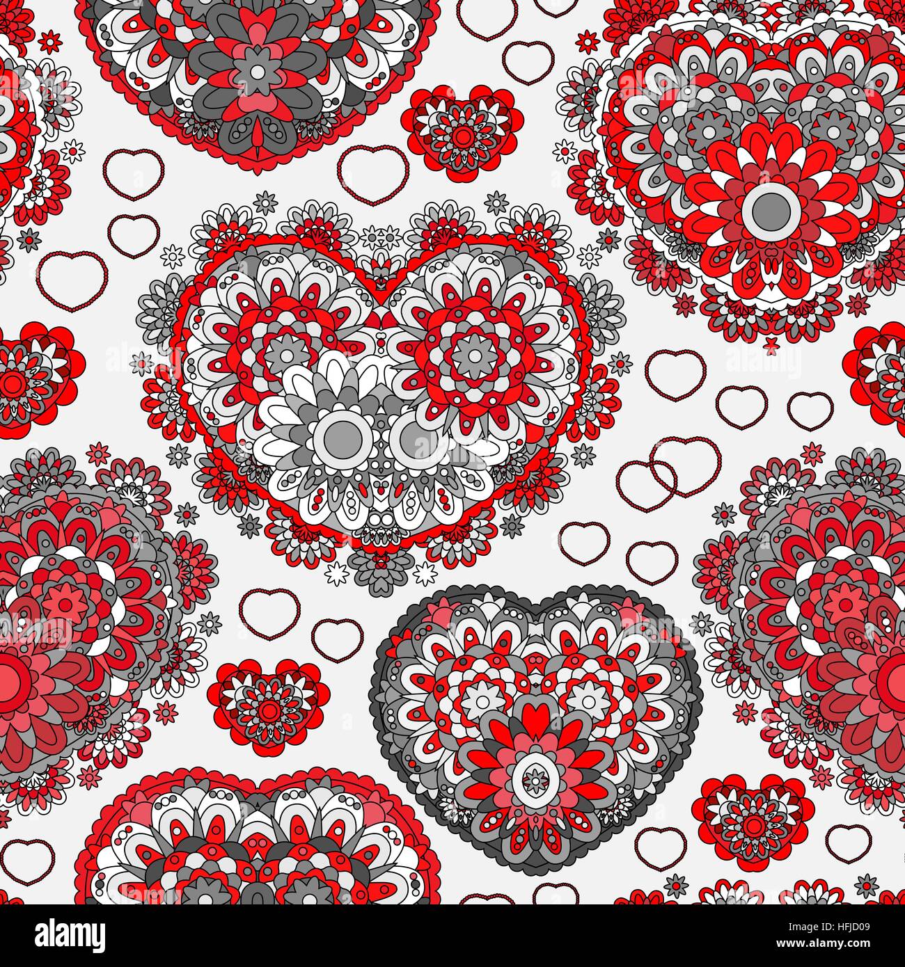 Vector background with beautiful hearts. Seamless pattern with ornate ...