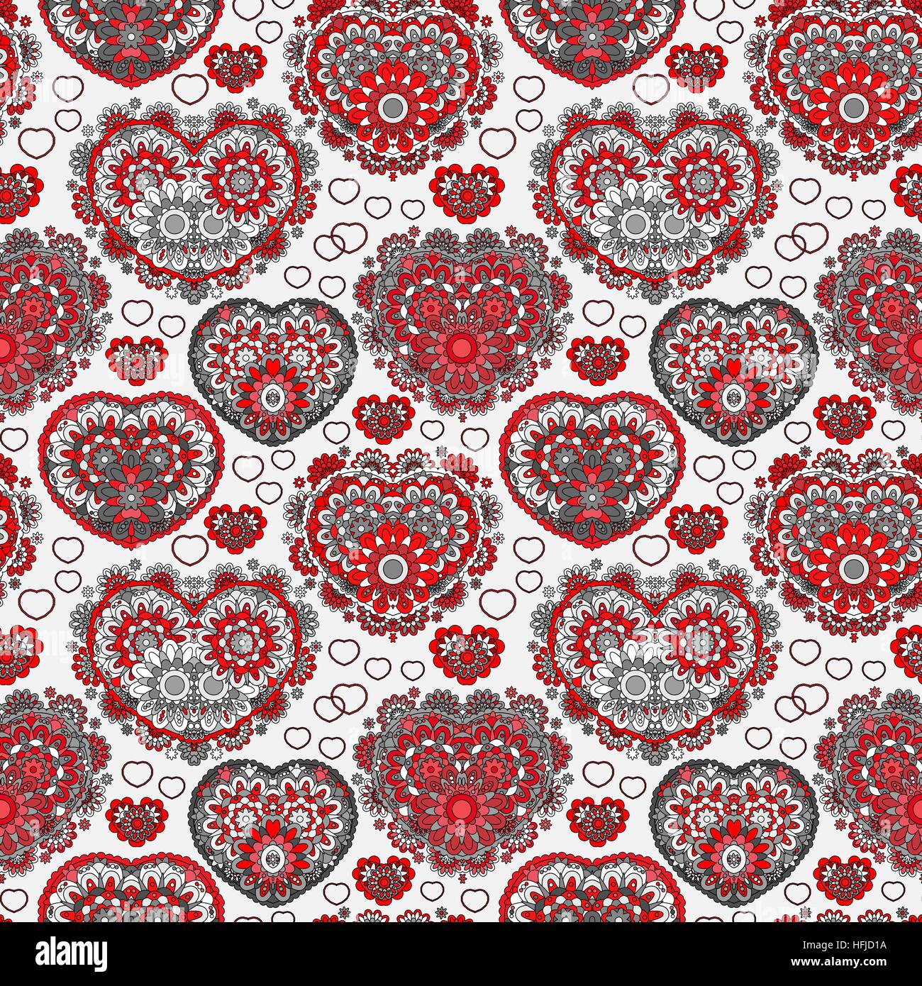 Vector background with beautiful hearts. Seamless pattern with ornate ...