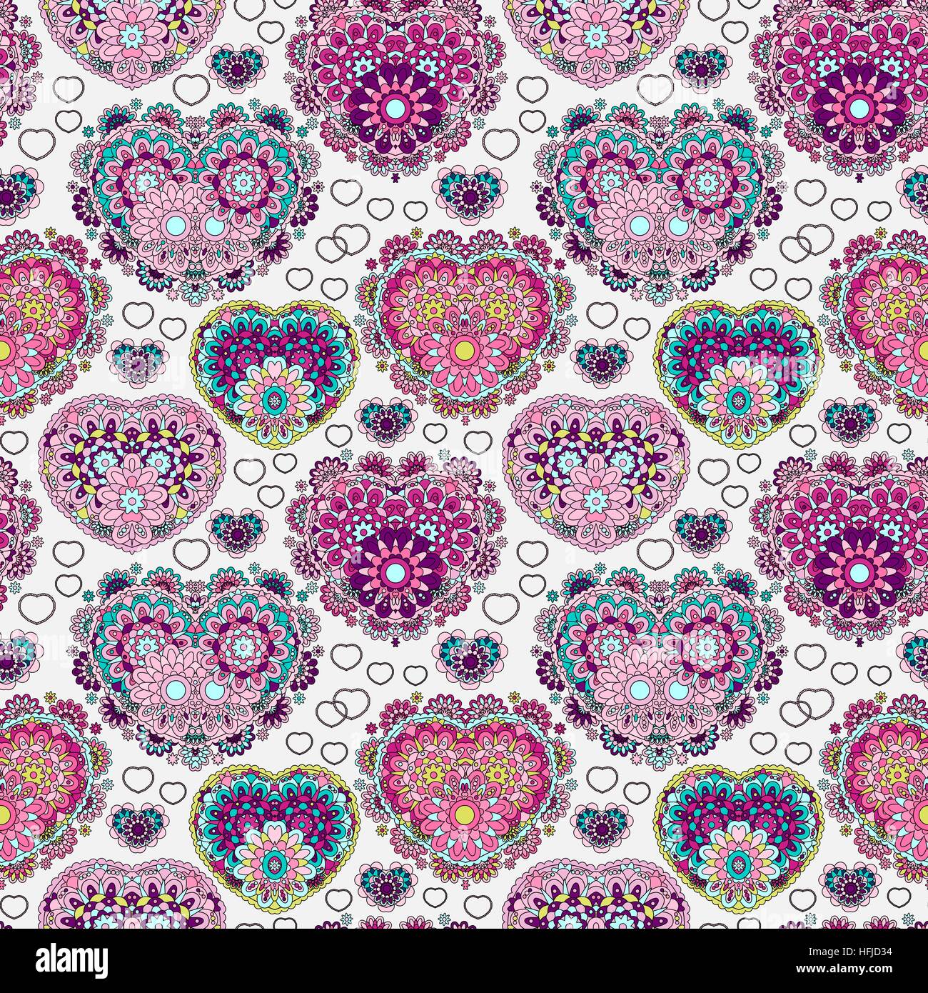 Vector background with beautiful hearts. Seamless pattern with ornate ...