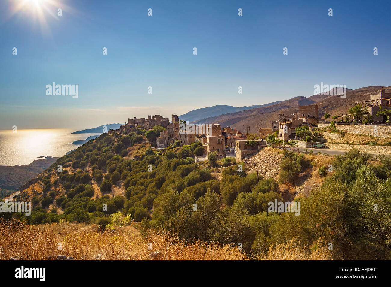 The traditional village of Vatheia in Lakonia, Peloponnese, Greece ...