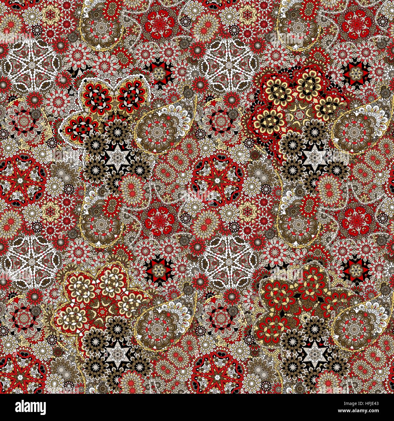 Paisley seamless pattern. Vintage red brown gold background in batik ...