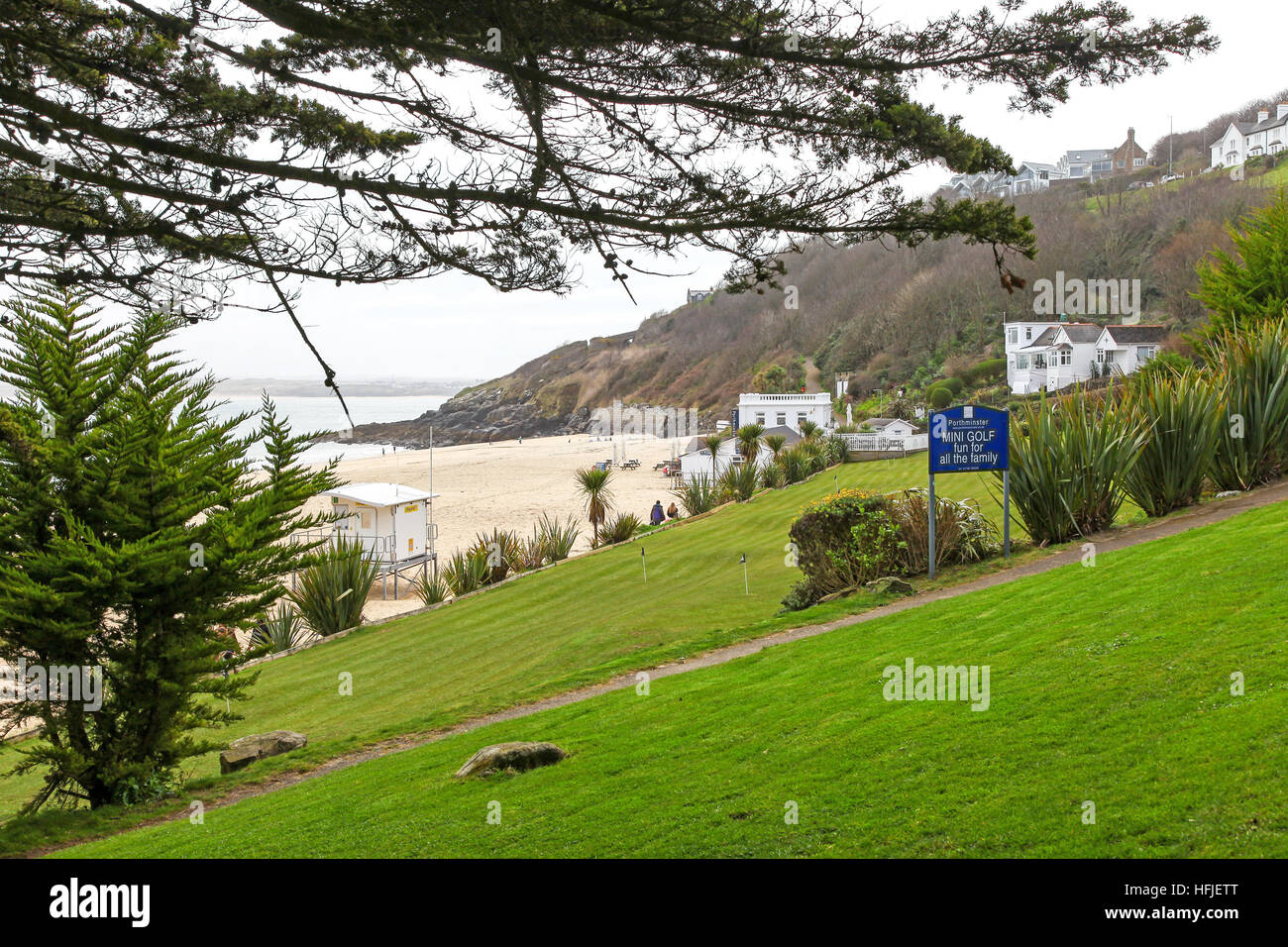 A mini golf course at Porthminster Beach at spring at St Ives Cornwall ...