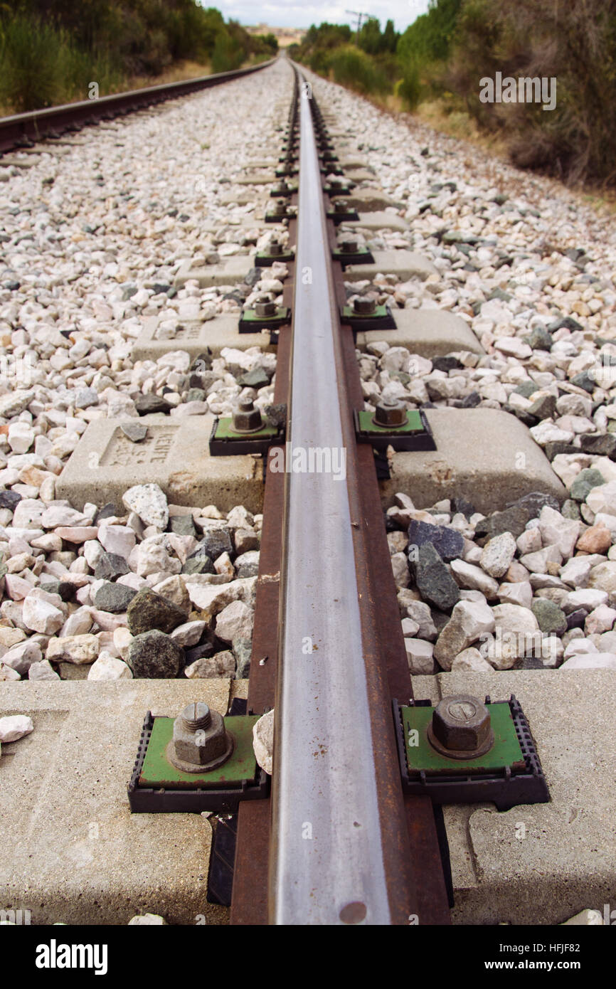 Detail of a railway road Stock Photo - Alamy