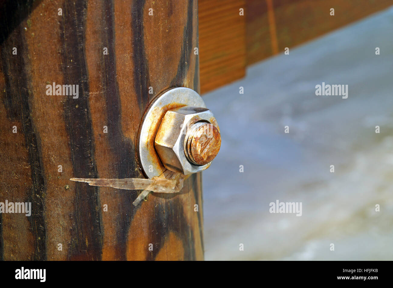image of the wood, the bolt, nut in the pier at sea Stock Photo - Alamy