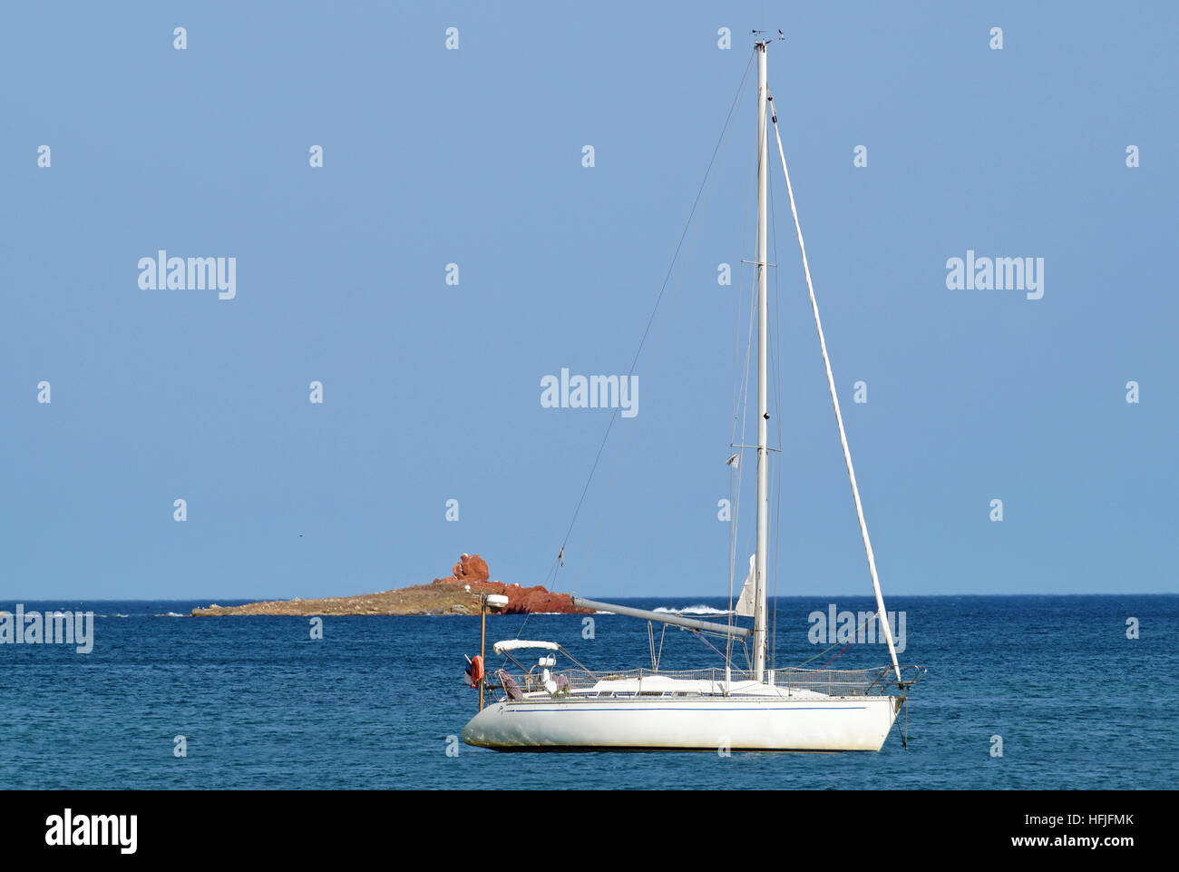Beautiful Seascape with White Yacht Sailing in Blue Sea. Square Photo ...