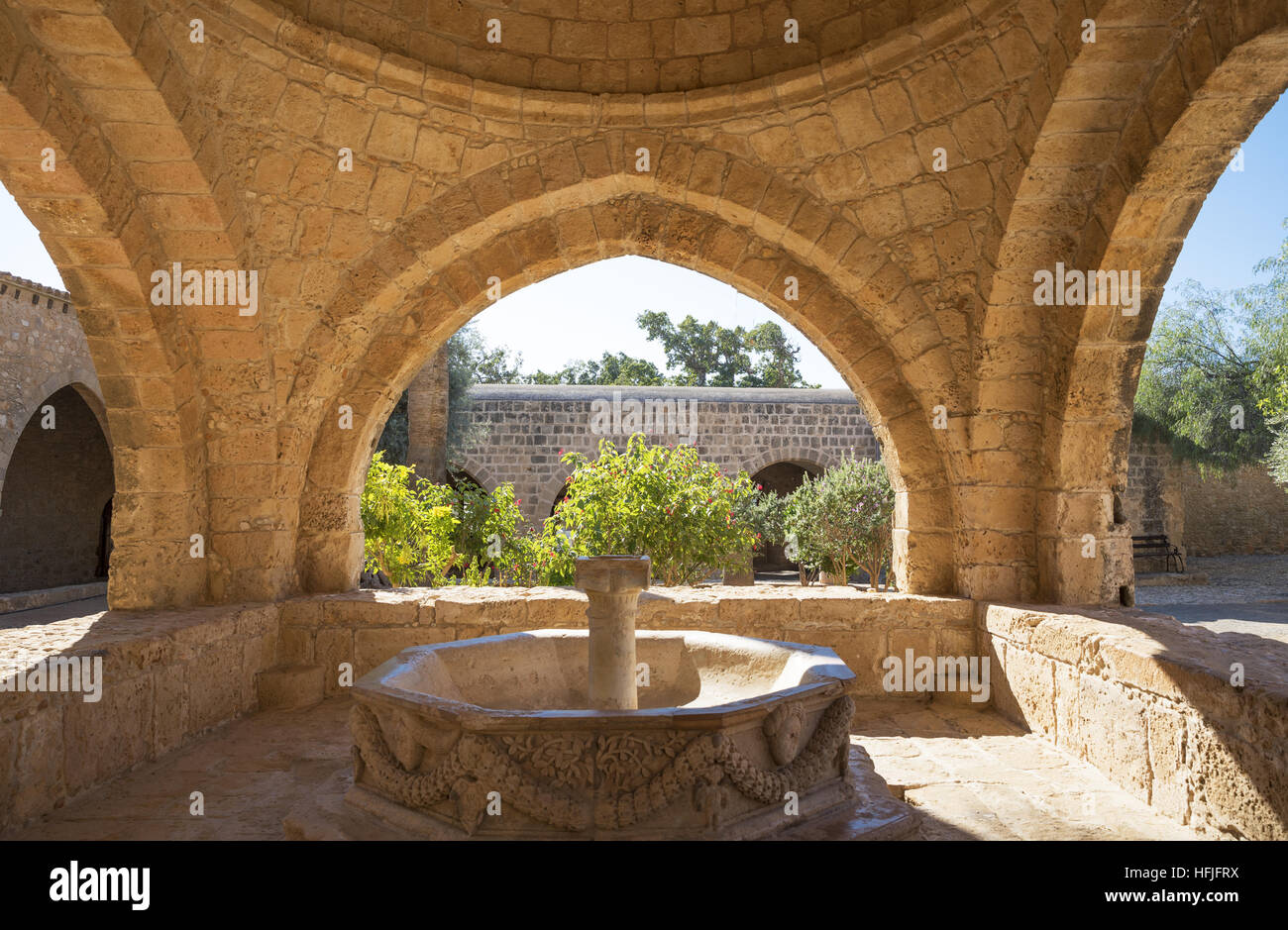 Greece, Cyprus, Aya Napa, the fountain in the courtyard of the ...