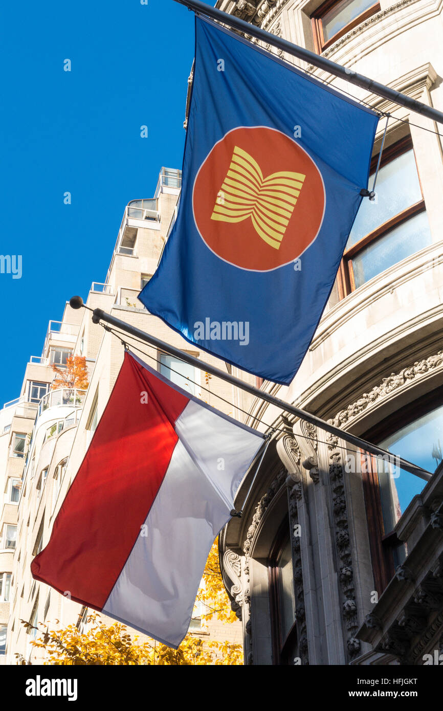 Flags in front of the Consulate General of Indonesia, NYC, USA Stock ...