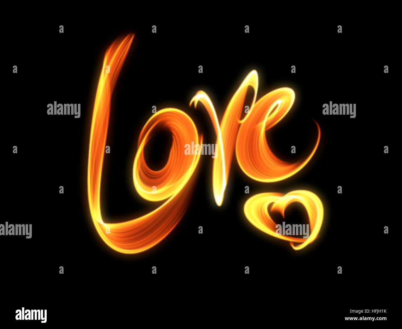 Love isolated word lettering and heart written with fire flame or smoke ...