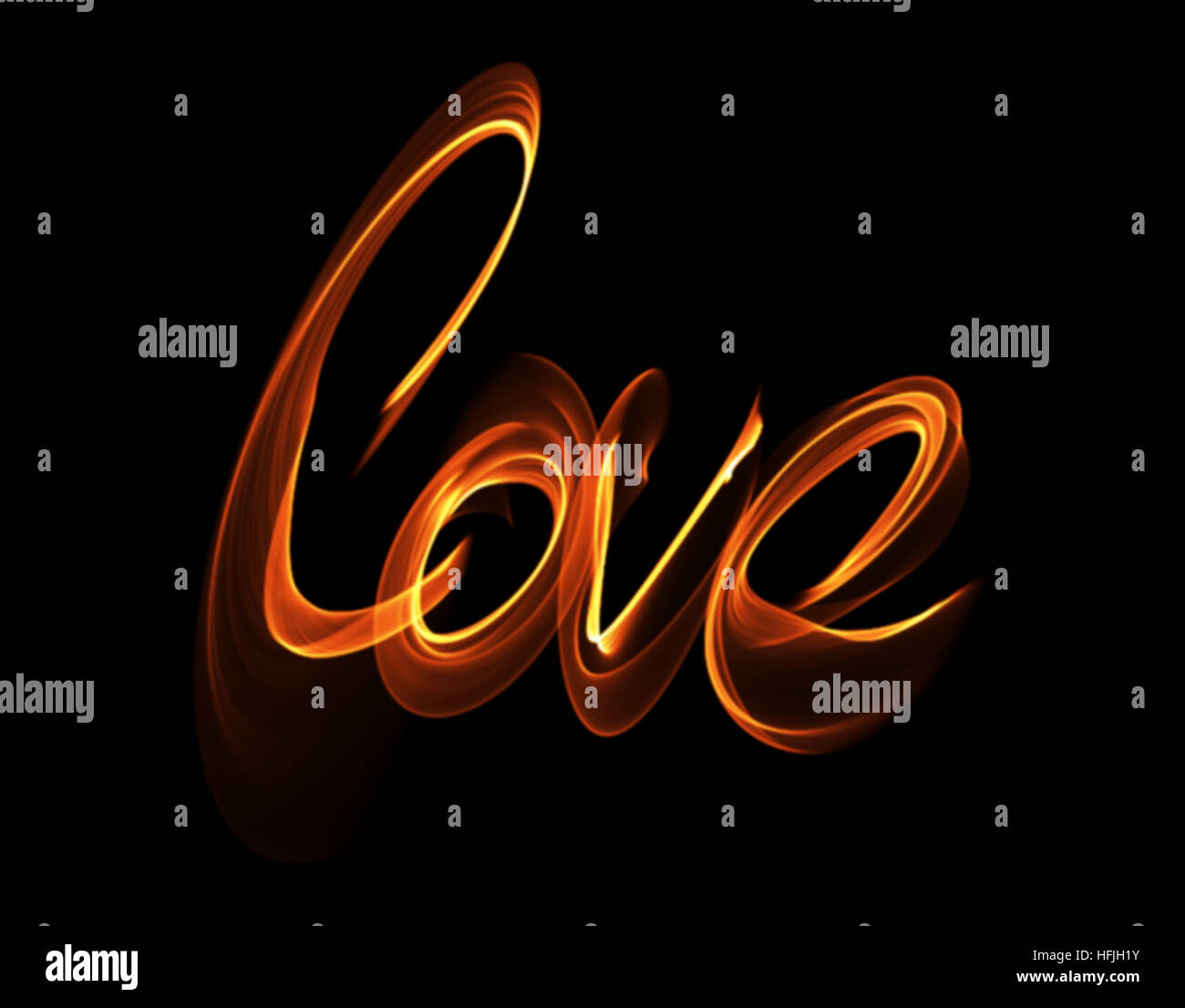 Love isolated word lettering written with fire flame or smoke on black ...