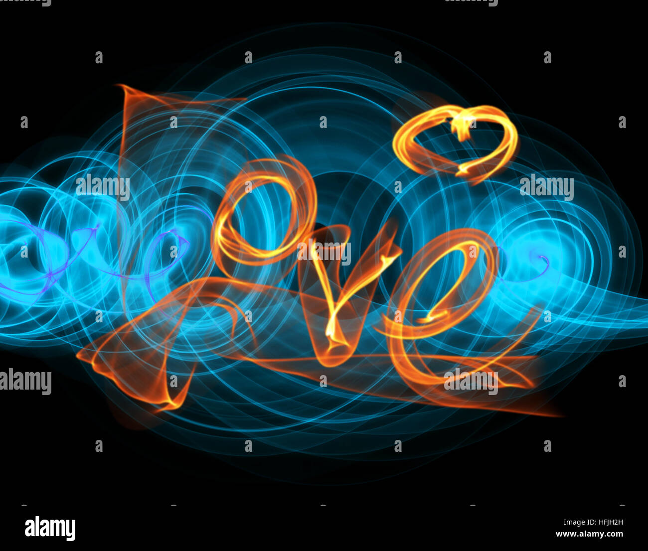 Love isolated word lettering written with fire flame or smoke on black ...
