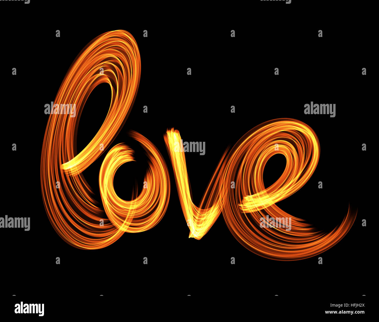 Love isolated word lettering written with fire flame or smoke on black ...