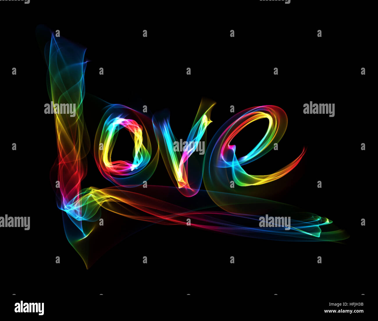Love isolated word lettering written with rainbow fire flame or smoke ...