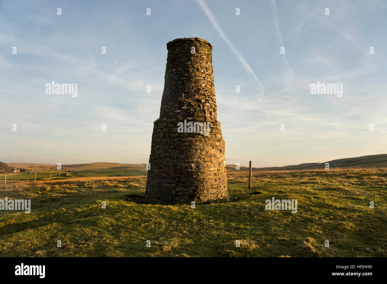 Old lead mine smelt chimney, Malham Moor, Yorkshire Dales National Park ...