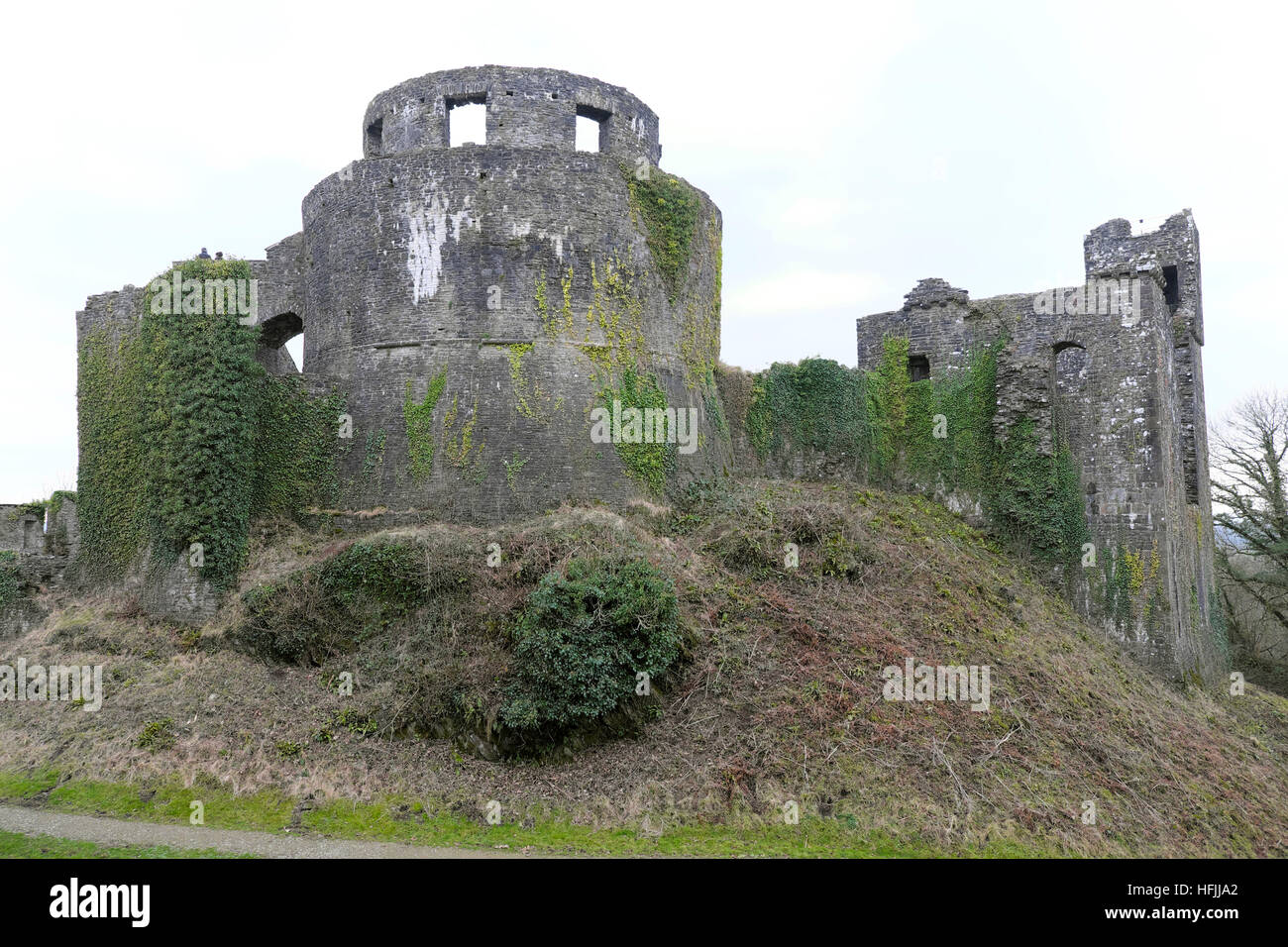Exterior view of Welsh12th Century Dinefwr Castle building in winter ...