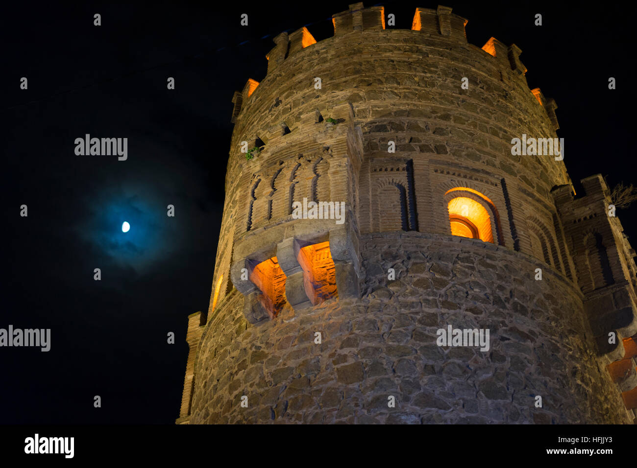 Defense, Wall with Toledo gate at night, beautiful building with big ...