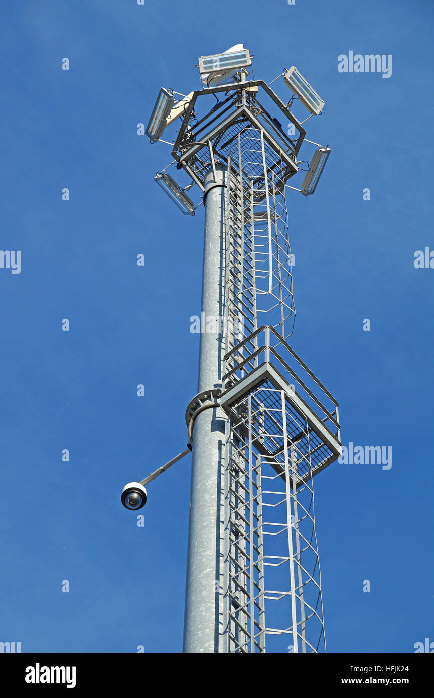 Surveillance cameras and modern lighting fixtures on the lamppost Stock ...