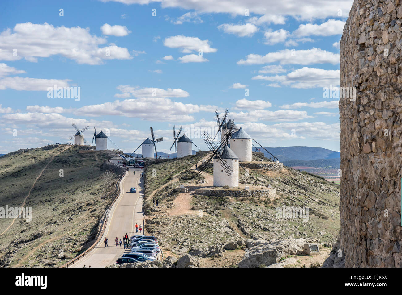 Windmill, medieval castle town of Consuegra in Toledo, Spain Stock ...