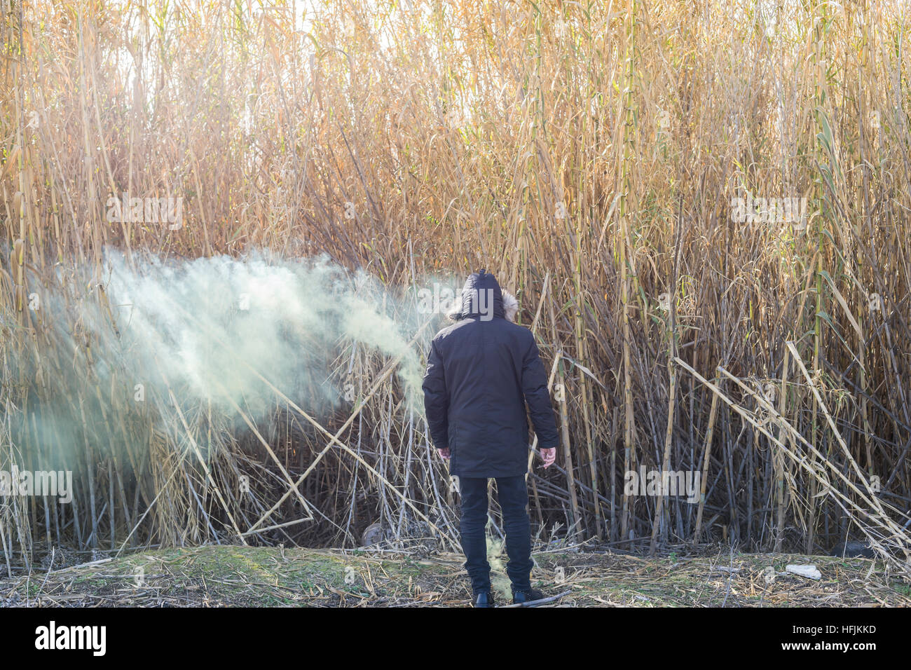 toxic, Man with smoke on his head in a lonely place, concept loneliness ...